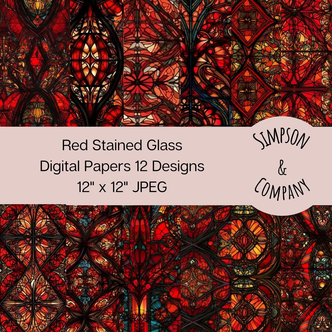 12 Red Stained Glass Digital Papers, JPEG, 12 X 12, Scrapbook Paper ...