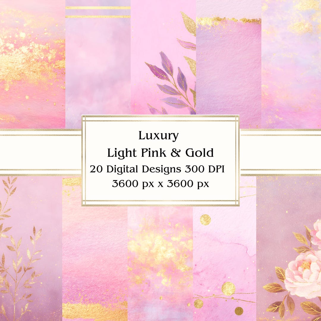 20 Luxury Light Pink & Gold Digital Paper, JPEG, 12" X 12", Scrapbook ...