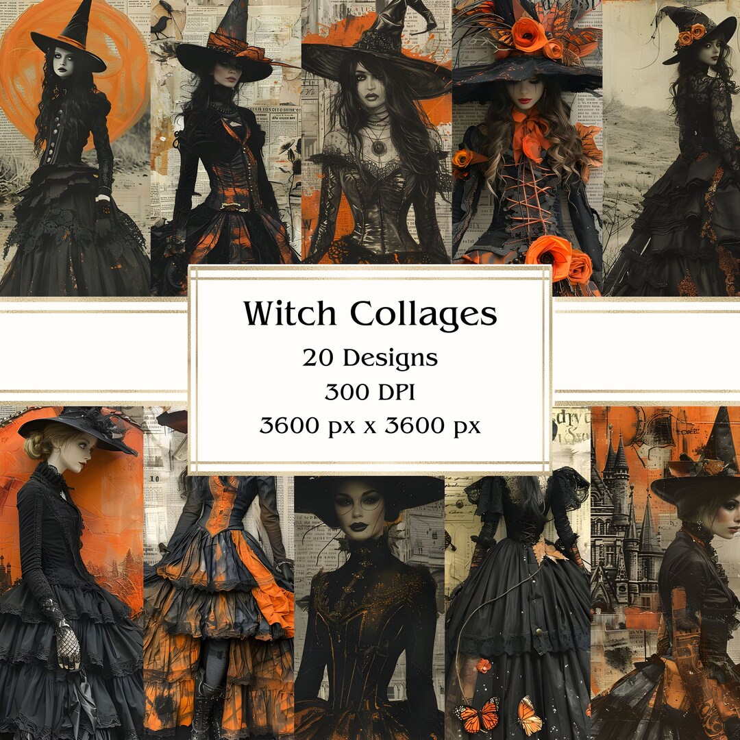 20 Witch Collages Digital Paper, JPEG, 12" X 12", Scrapbook Paper, Junk ...