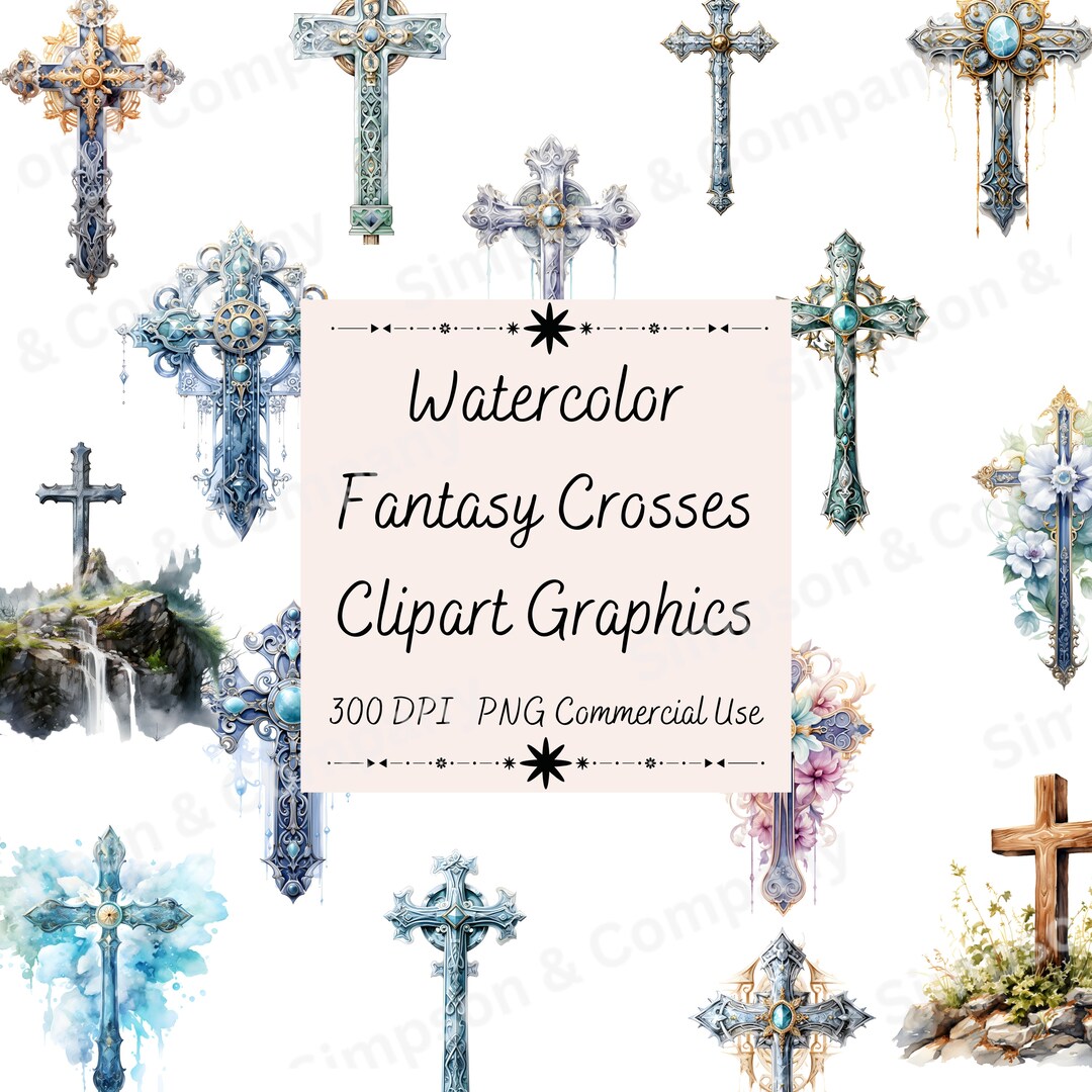 35 PNG Watercolor Fantasy Crosses Clipart, Magical Clipart, Instant ...