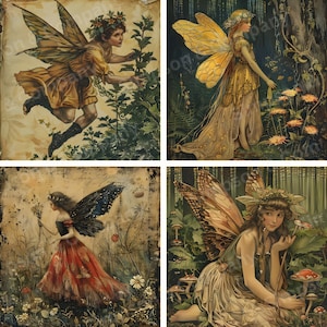 20 Illustrated Fairies Scrapbook Paper, Digital Paper JPEG, 12" X 12 ...