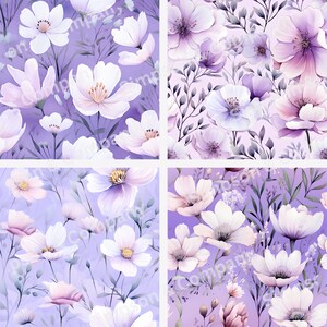 20 Watercolor Wildflowers Purple Digital Paper, JPEG, 12" X 12", Scrapbook Paper, Junk Journal ...
