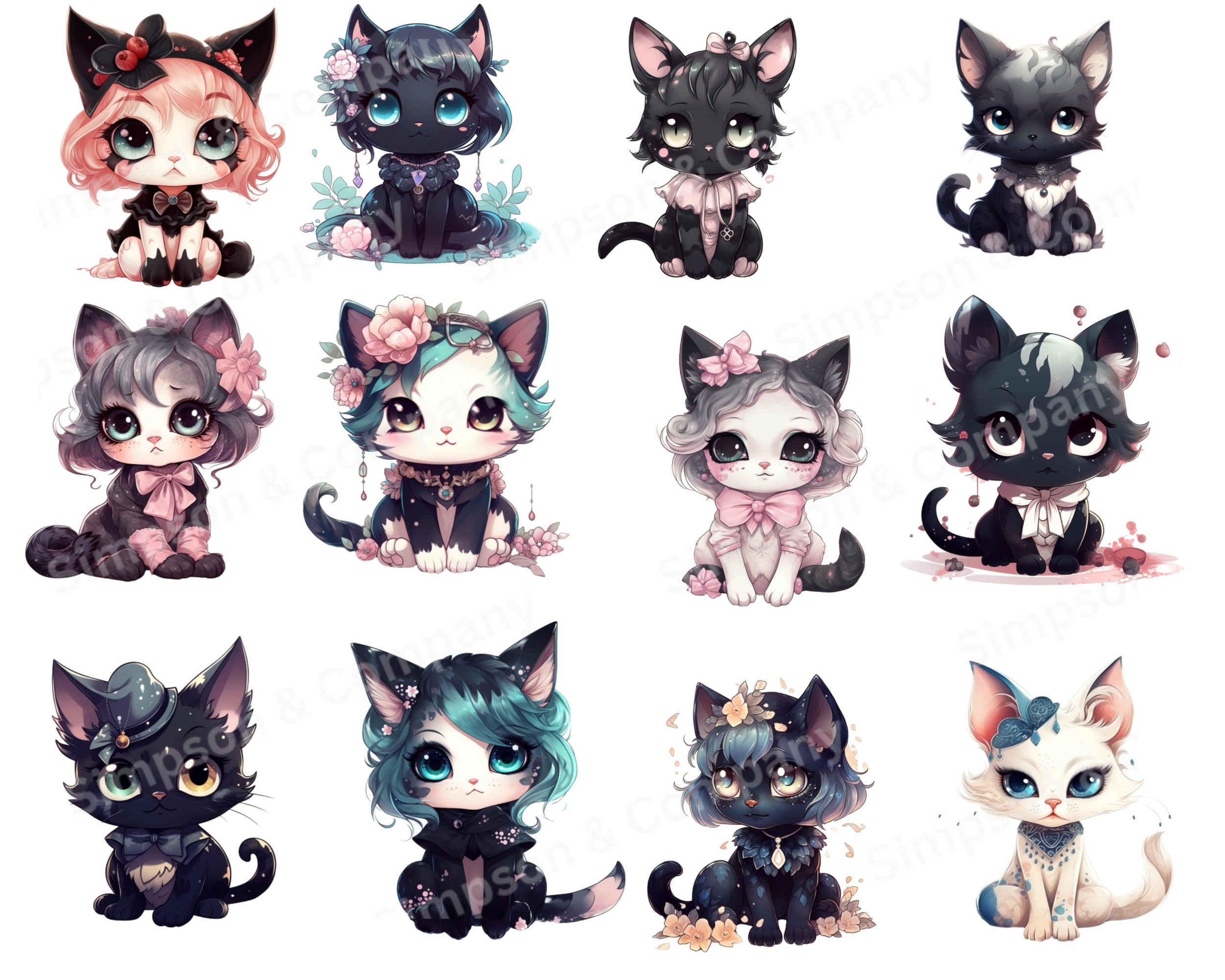 33 PNG Whimsigoth Cats Clip Art Gothic Clipart Cats Clip - Etsy Australia