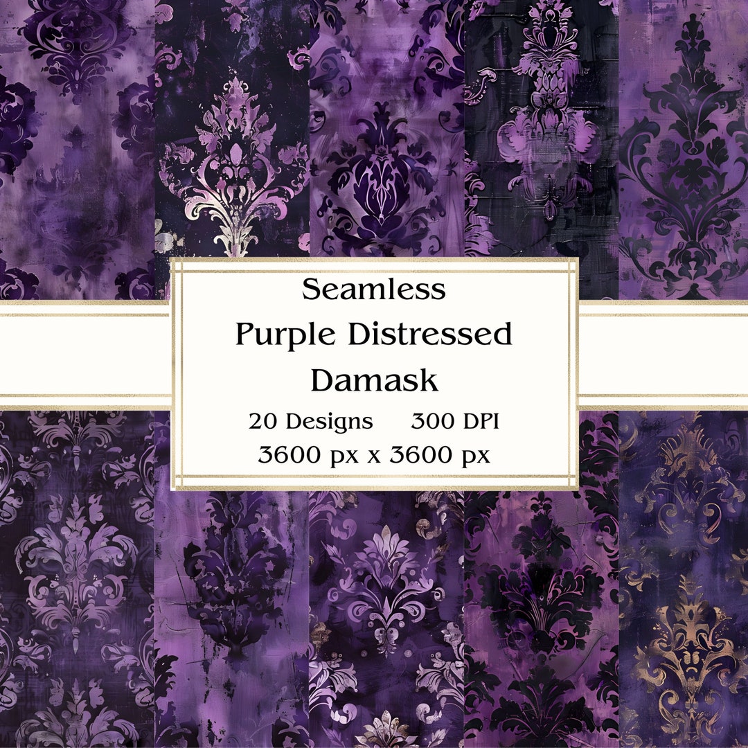 20 Purple Distressed Damask Seamless Digital Paper, JPEG, 12" X 12 ...
