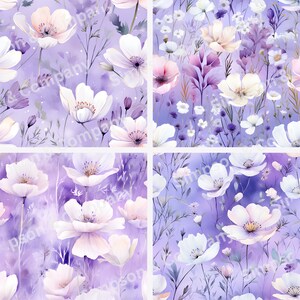 20 Watercolor Wildflowers Purple Digital Paper, JPEG, 12" X 12", Scrapbook Paper, Junk Journal ...