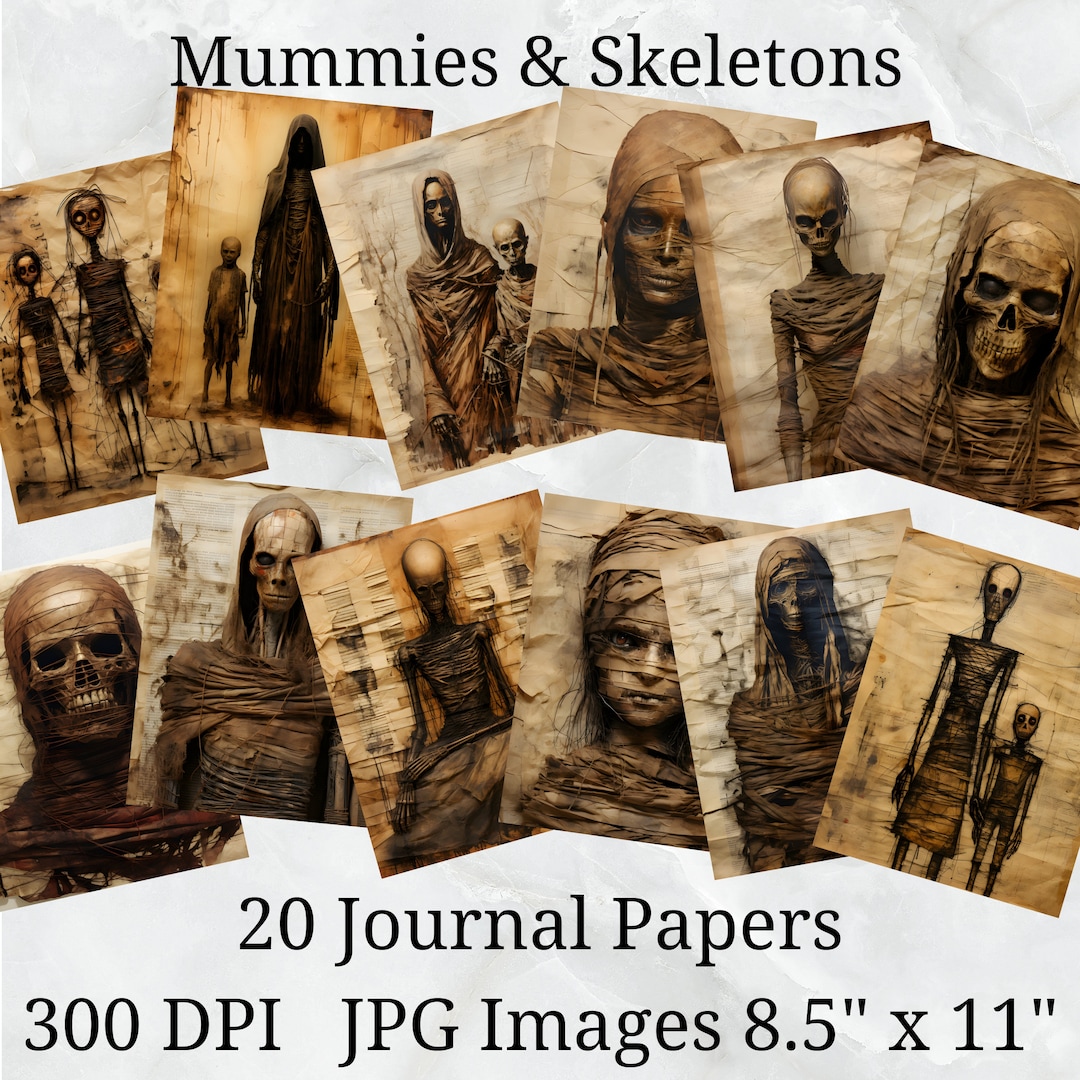 20 Mummies & Skeletons Journal Paper, Digital Paper JPEG, 8.5 X 11 ...