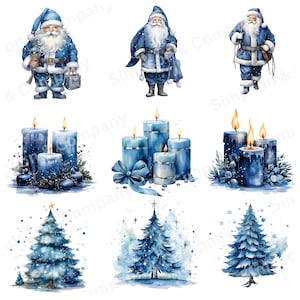 35 PNG Watercolor Blue Christmas Clip Art, Christmas Clip Art, Instant ...