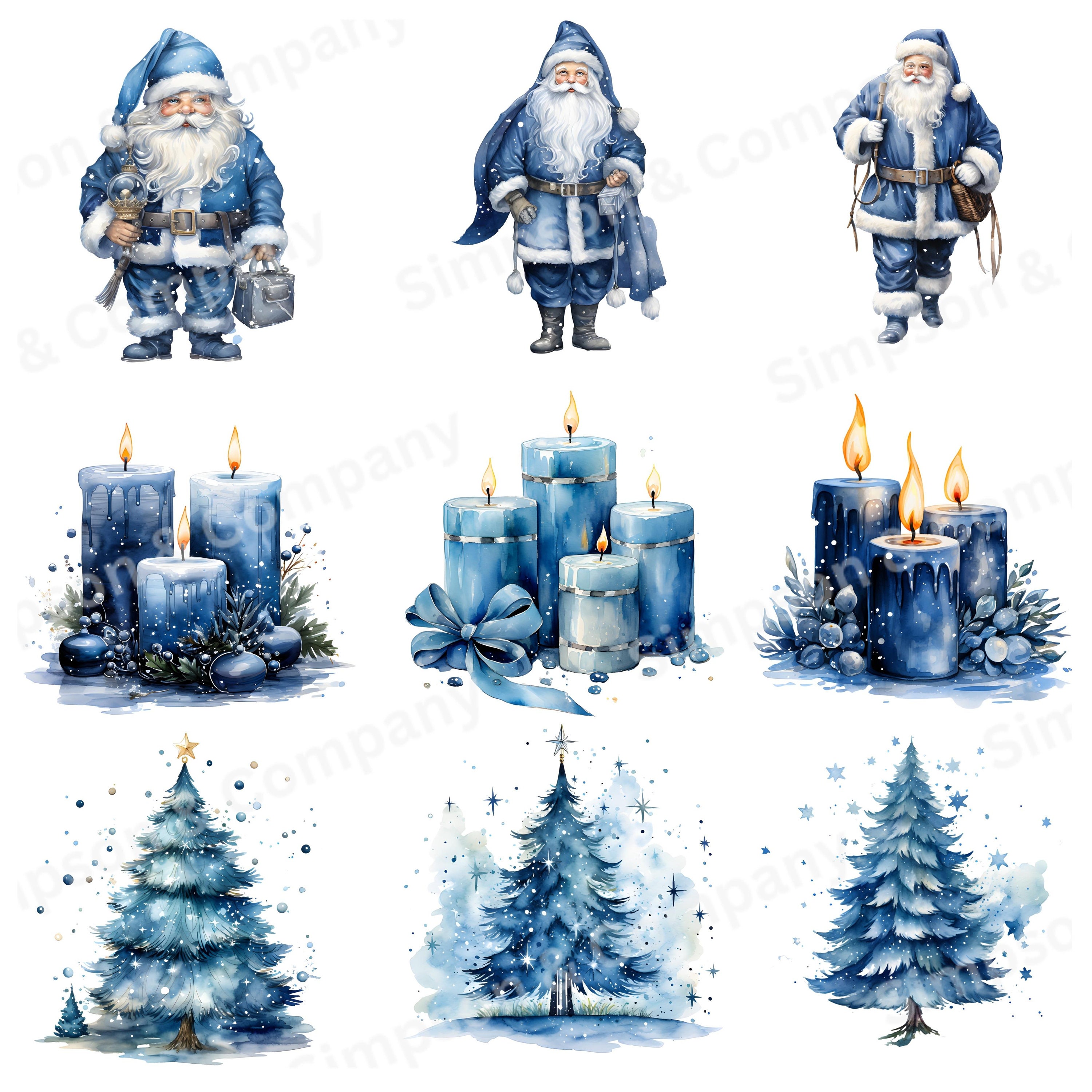 35 PNG Watercolor Blue Christmas Clip Art, Christmas Clip Art, Instant ...