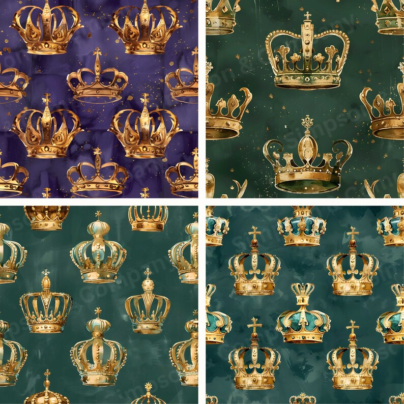 20 Gold Crowns Seamless Digital Paper, JPEG, 12 X 12, Scrapbook Paper ...