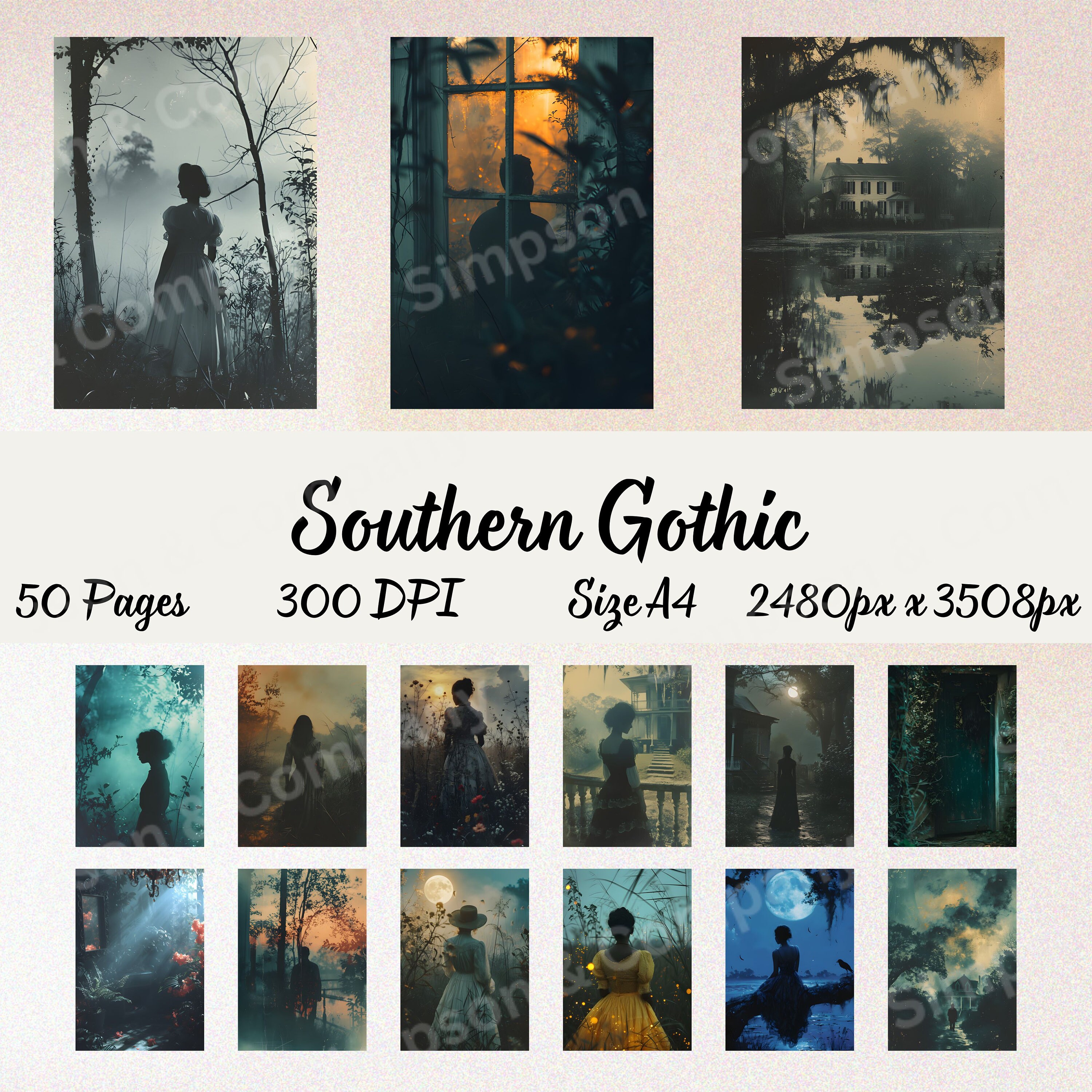 50 Southern Gothic Digital Paper, JPEG, Size A4 Paper Scrapbook Paper ...