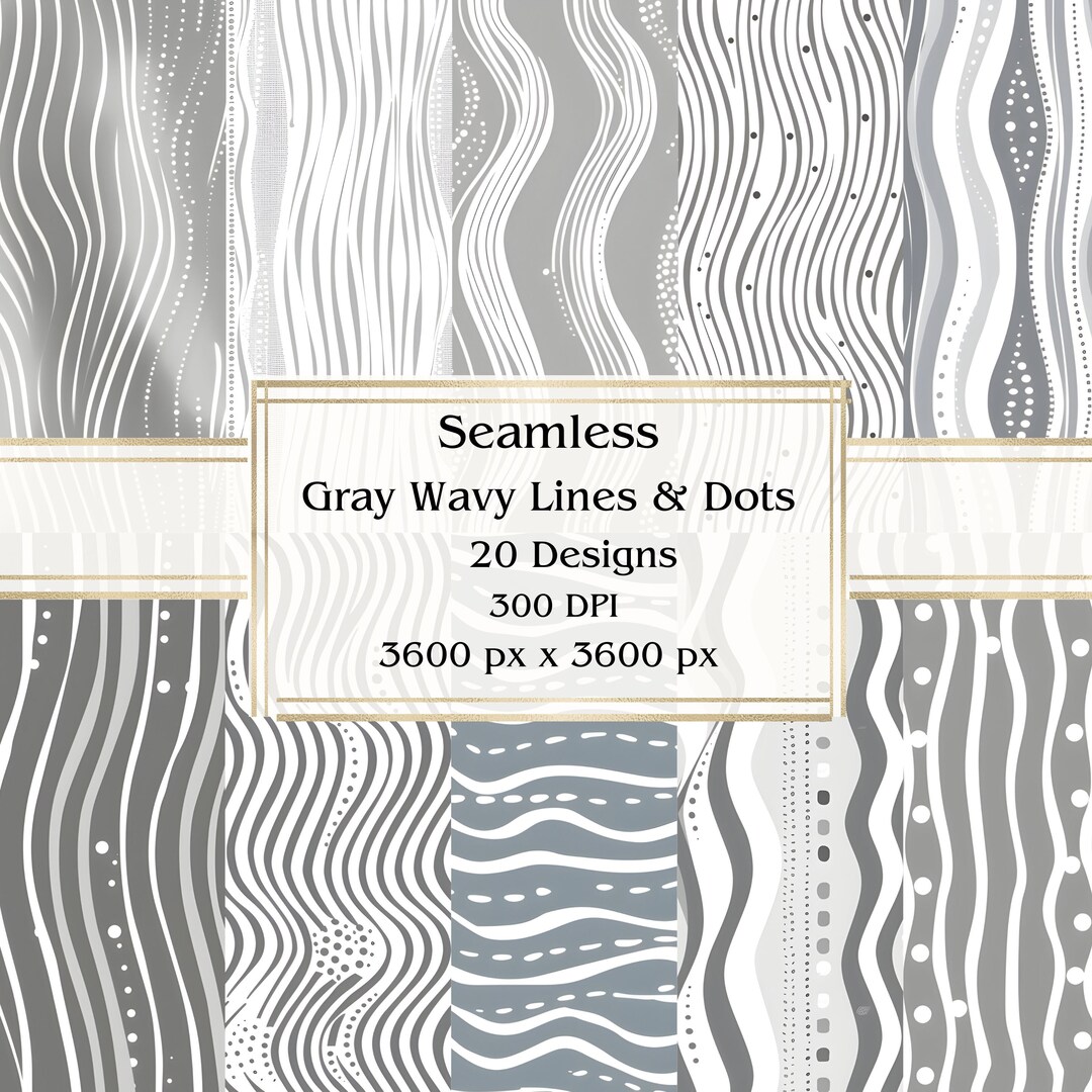 20 Gray Wavy Lines & Dots Seamless Digital Paper, JPEG, 12" X 12 ...