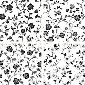 20 Black Floral Wallpaper Seamless Digital Paper, JPEG, 12 X 12, Scrapbook Paper, Junk Journal ...
