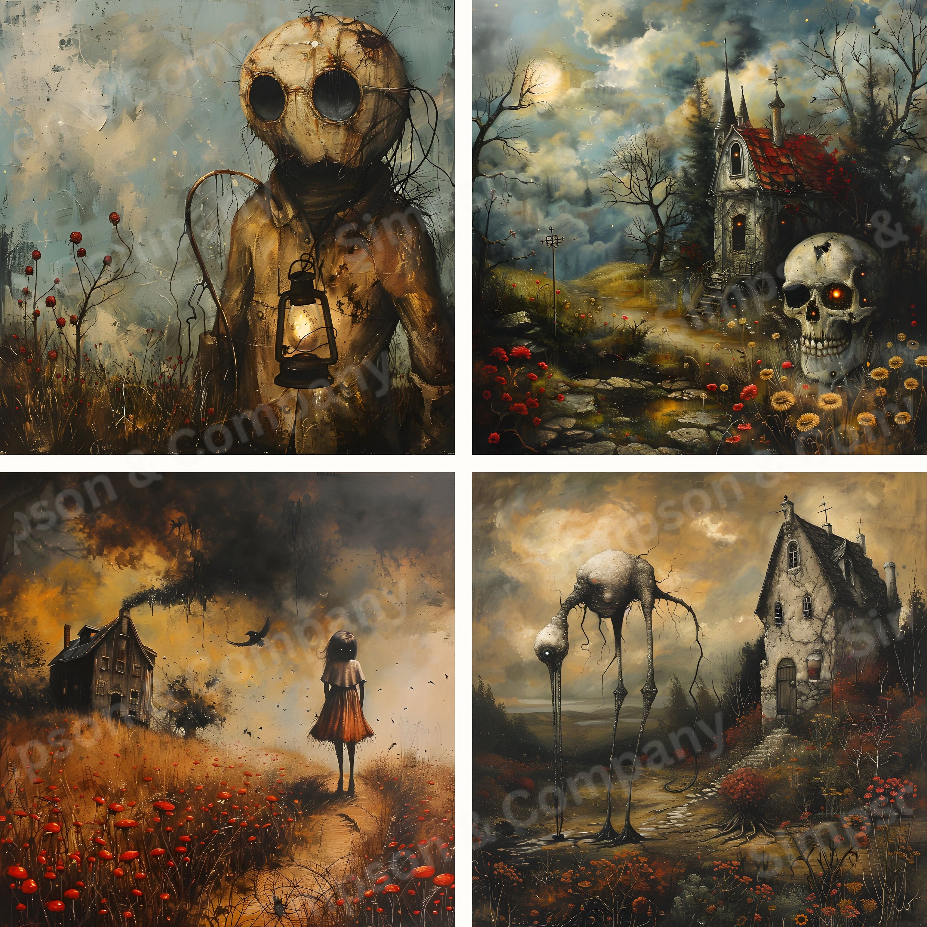 20 Creepy Paintings Scrapbook Paper, Digital Paper JPEG, 12 X 12, Junk ...