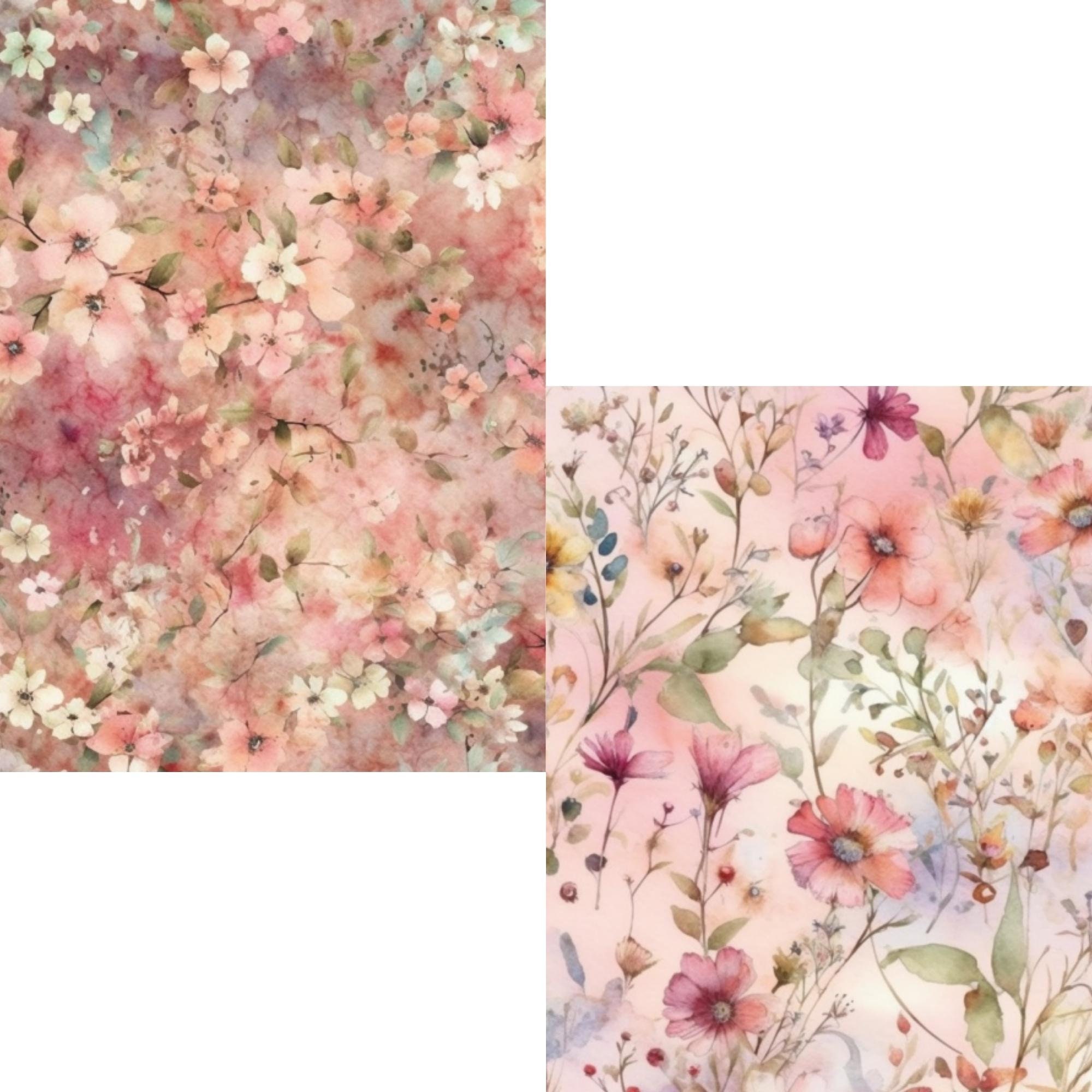 12 Watercolor Florals in Pinks Digital Papers JPEG 12 - Etsy