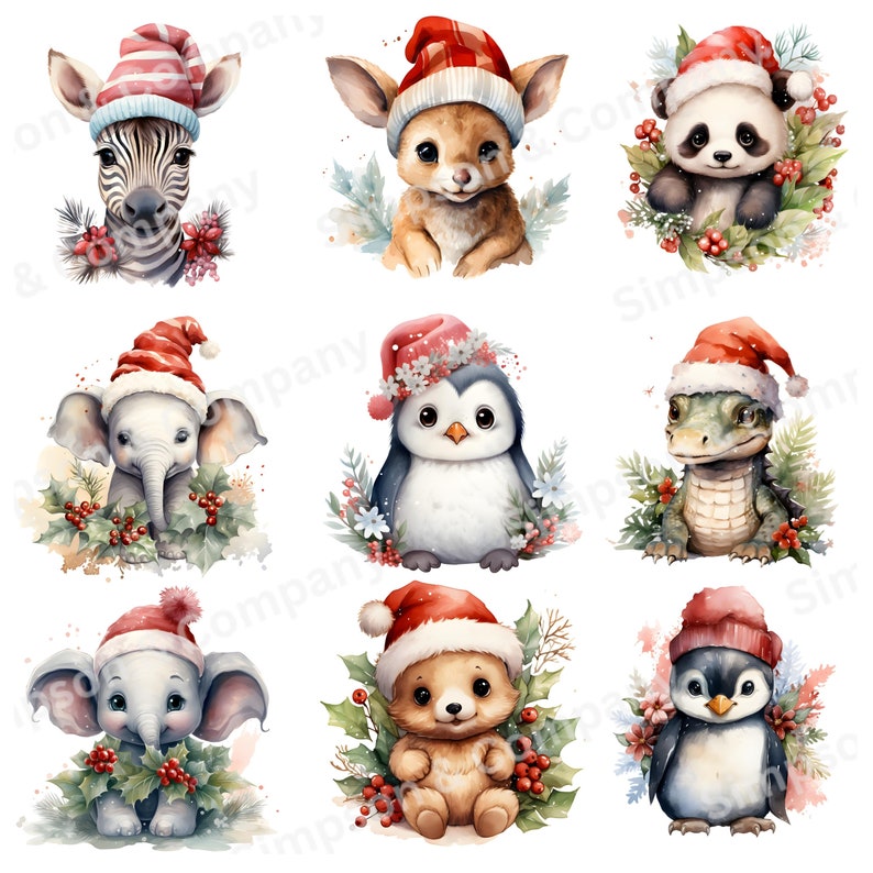 35 PNG Christmas Baby Zoo Animals Clipart, Christmas Clipart, Animal ...