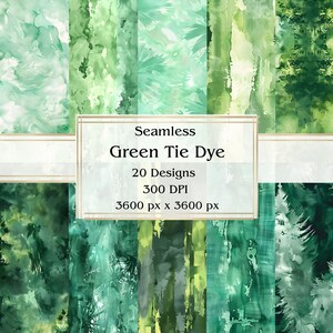 20 Green Tie Dye Seamless Digital Paper, JPEG, 12 X 12, Scrapbook Paper, Junk Journal, Paper ...