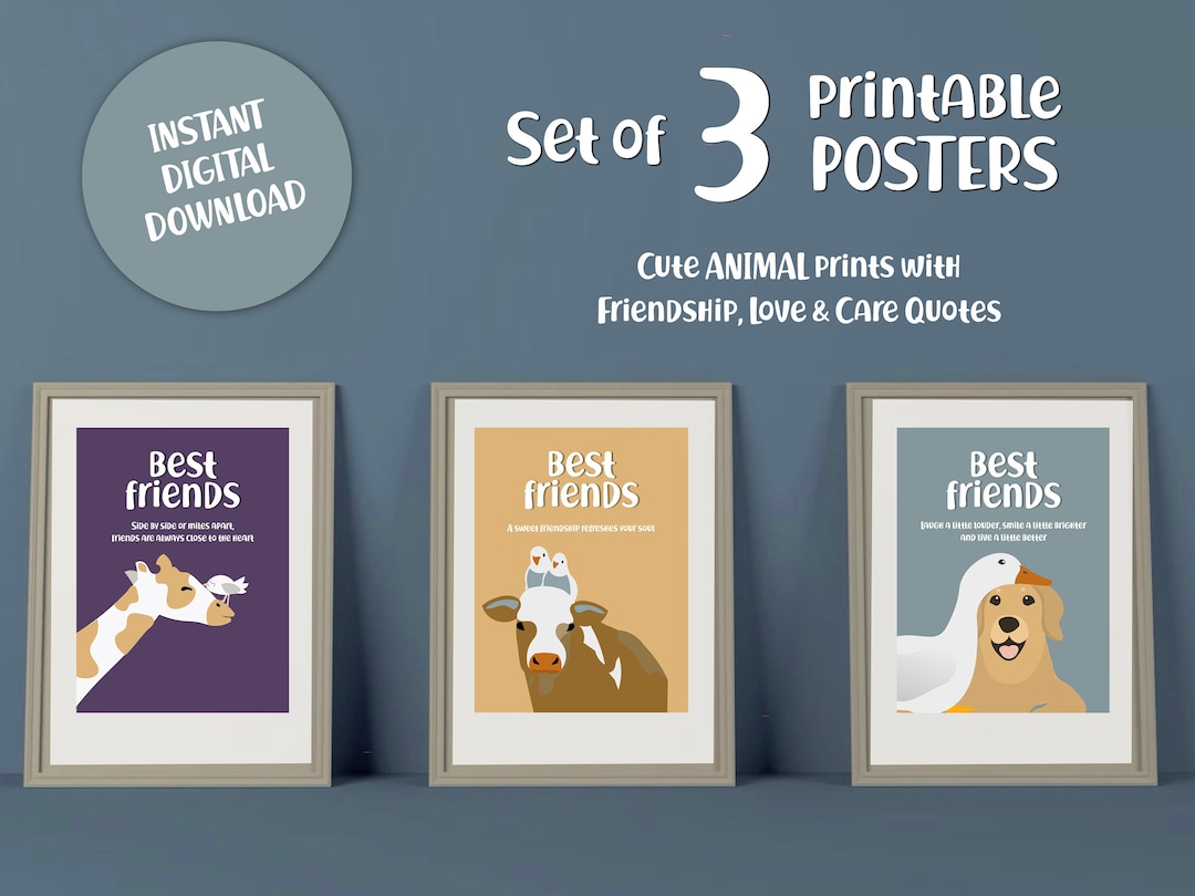 Set of 3 Colorful Animal Prints With Inspirational Words About the ...