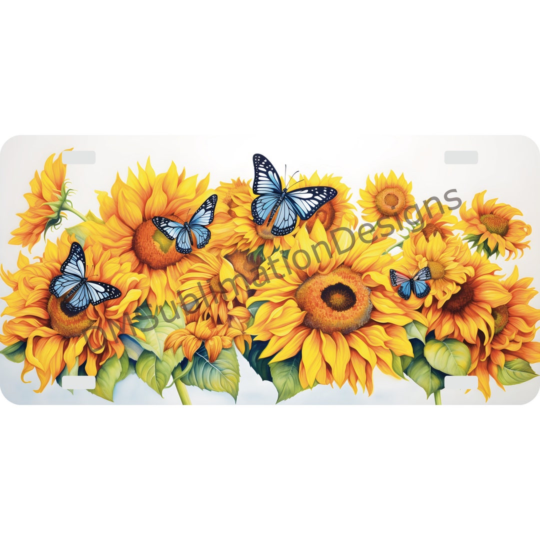License Plate Sublimation Design of Sunflowers & Butterflies in ...