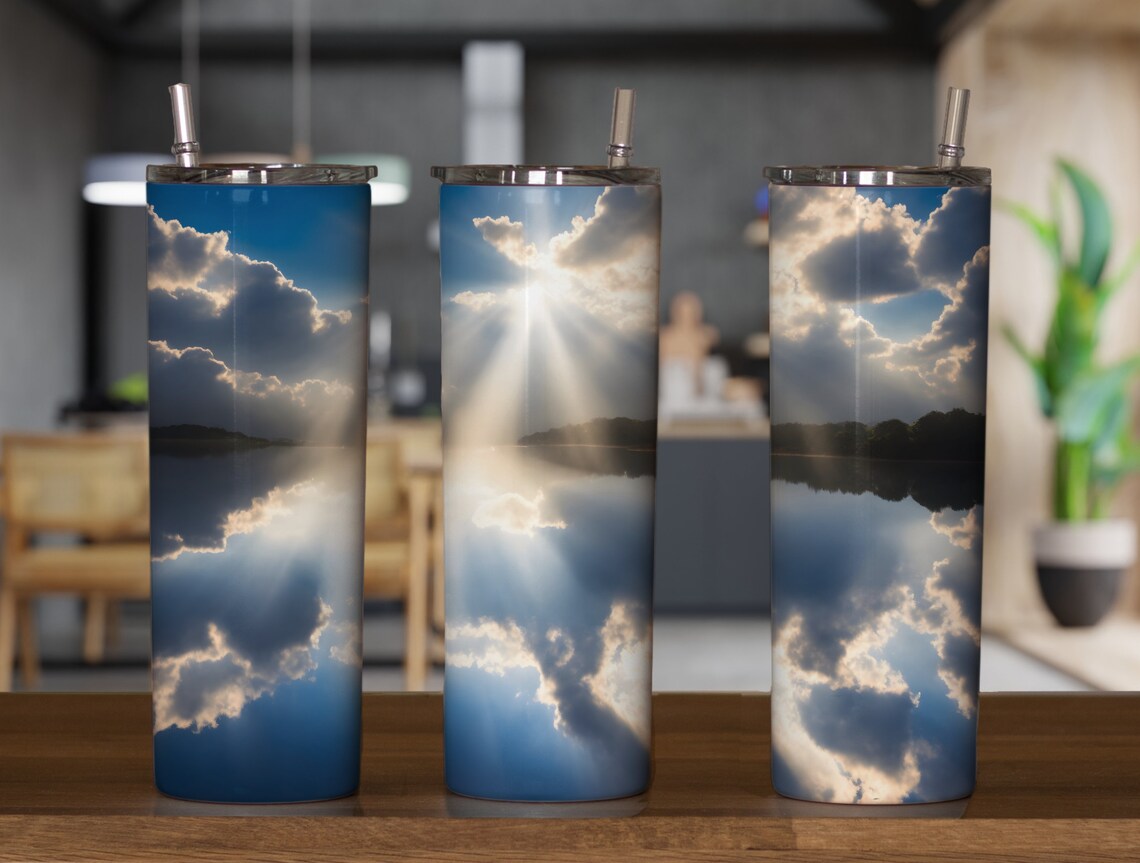 20oz Skinny Tumbler Wrap Design of Sunrise With Beams Shining Through ...