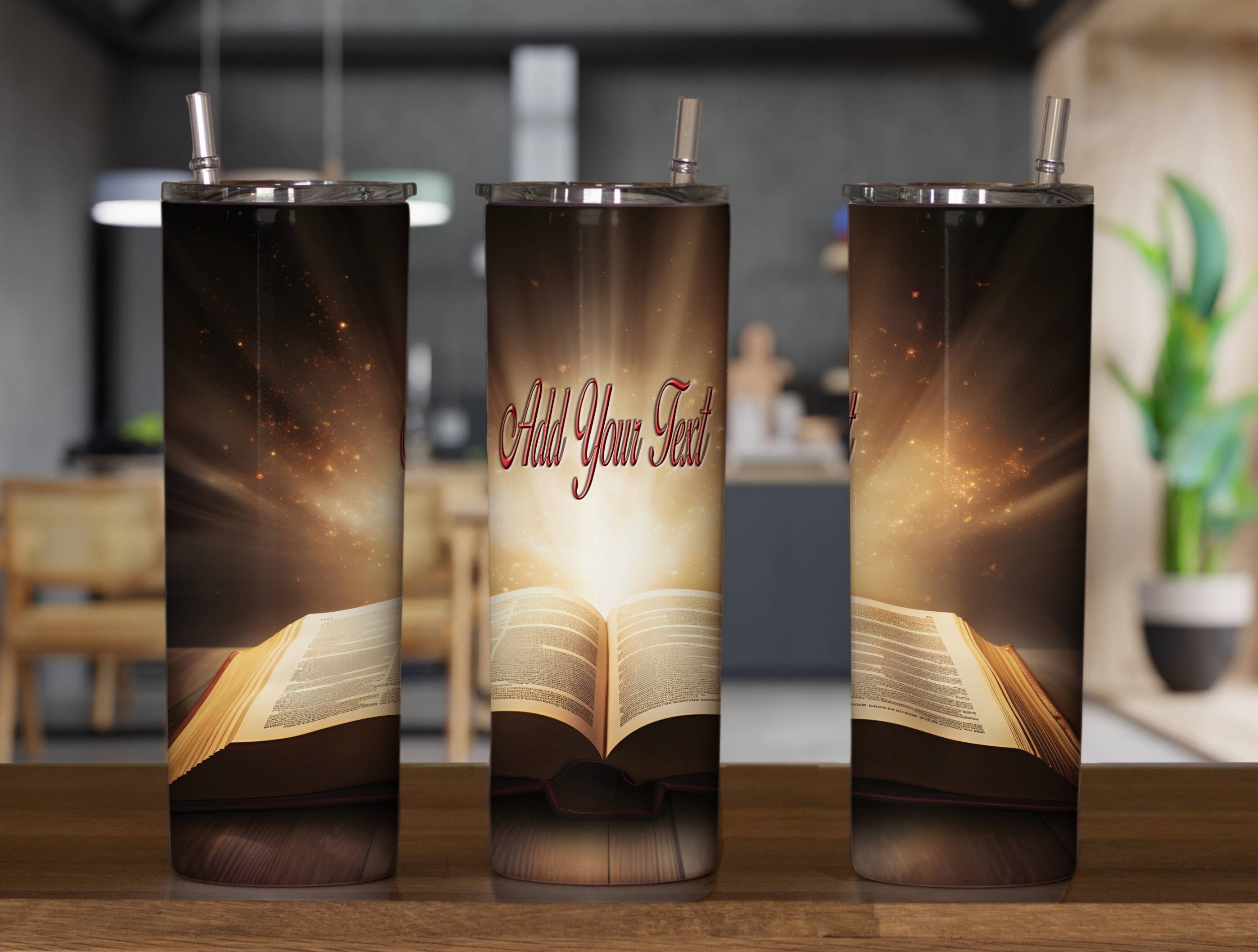 30oz & 20oz Skinny Tumbler Wrap Design of Open Bible on Table With ...