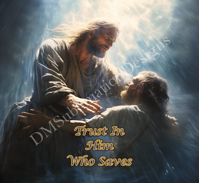 30oz & 20oz Skinny Tumbler Wrap, Bible Scripture, Jesus Saving Peter ...