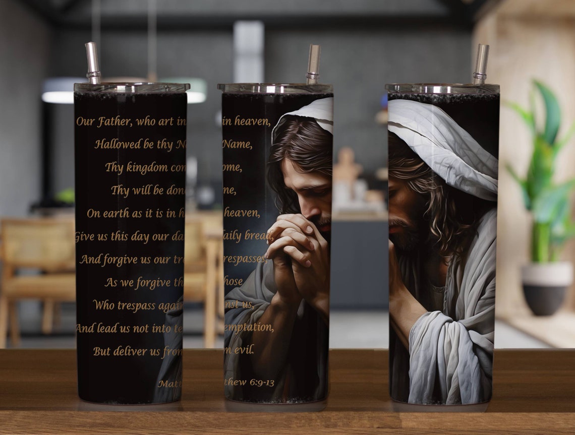 20oz Skinny Tumbler Wrap Digital Design of Jesus Christ Praying the ...