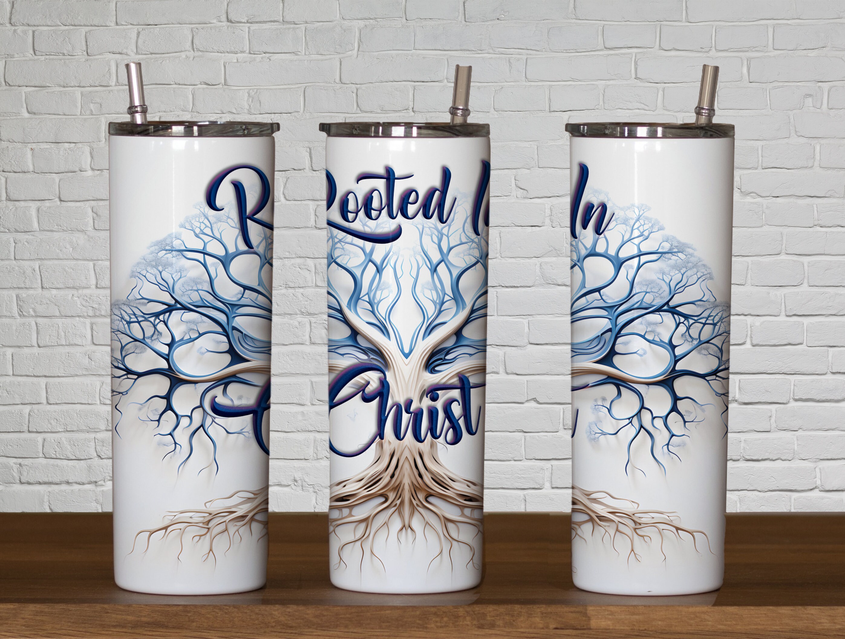 30oz & 20oz Skinny Tumbler Wrap Design of a 3D Tree Carved in White and ...