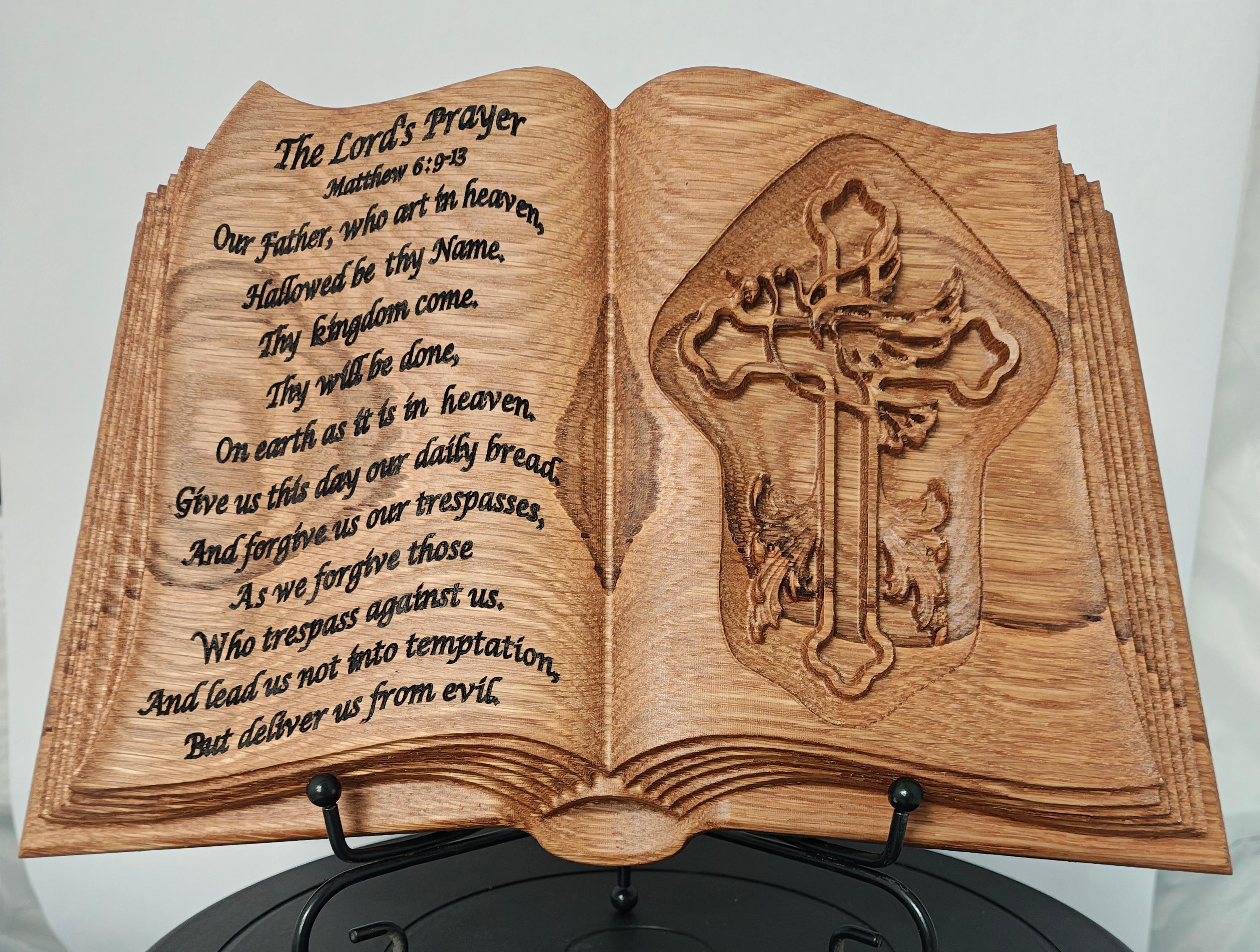 The Lord's Prayer Carved Into Holy Bible Made of Beautiful White Oak ...