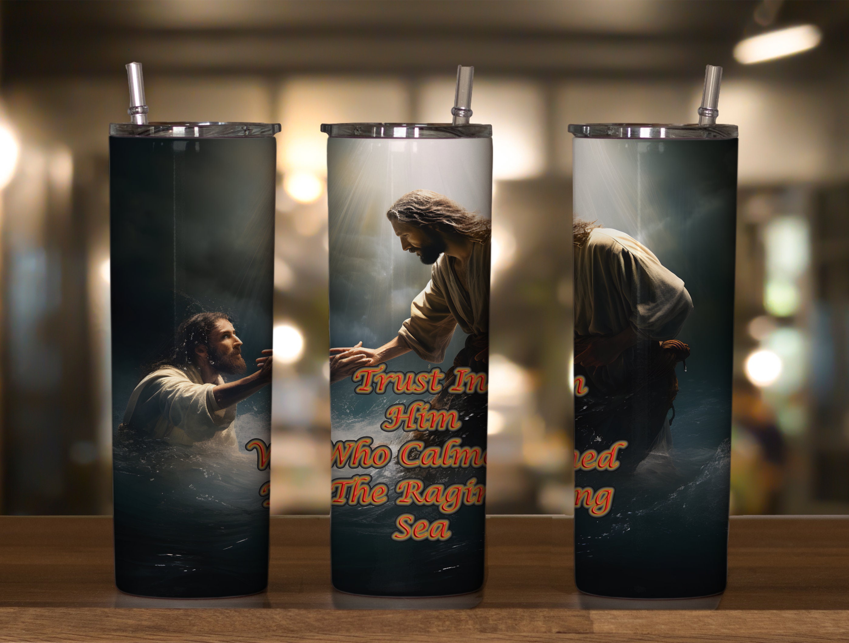 30oz & 20oz Skinny Tumbler Wrap, Bible Scripture, Jesus Saving Peter ...