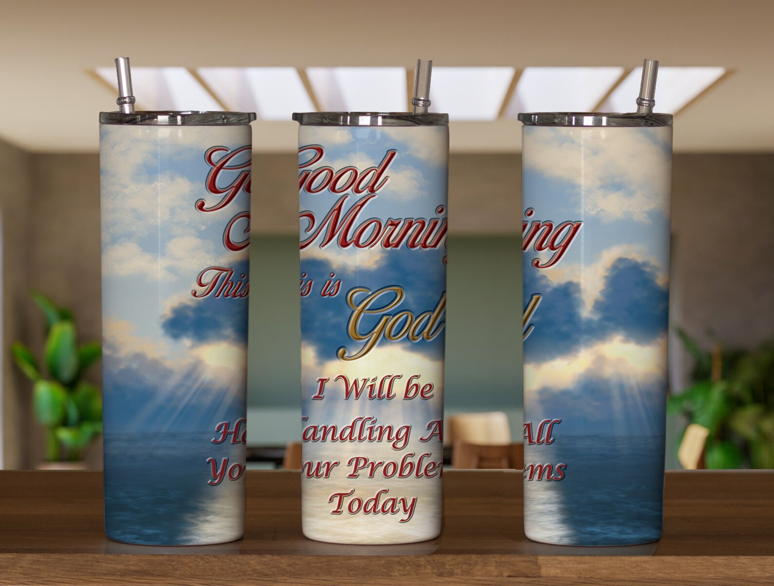 Good Morning This God Skinny Tumbler Design Sunlight Shining Through ...