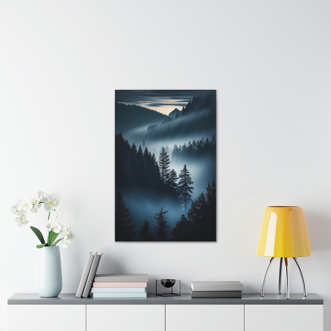 Mountain Landscape Canvas | Dark Fog Forrest Print | Trees Wilderness ...