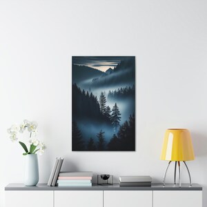 Mountain Landscape Canvas | Dark Fog Forrest Print | Trees Wilderness ...