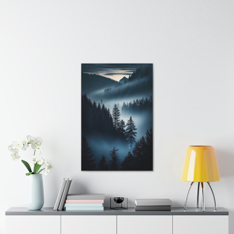Mountain Landscape Canvas | Dark Fog Forrest Print | Trees Wilderness ...