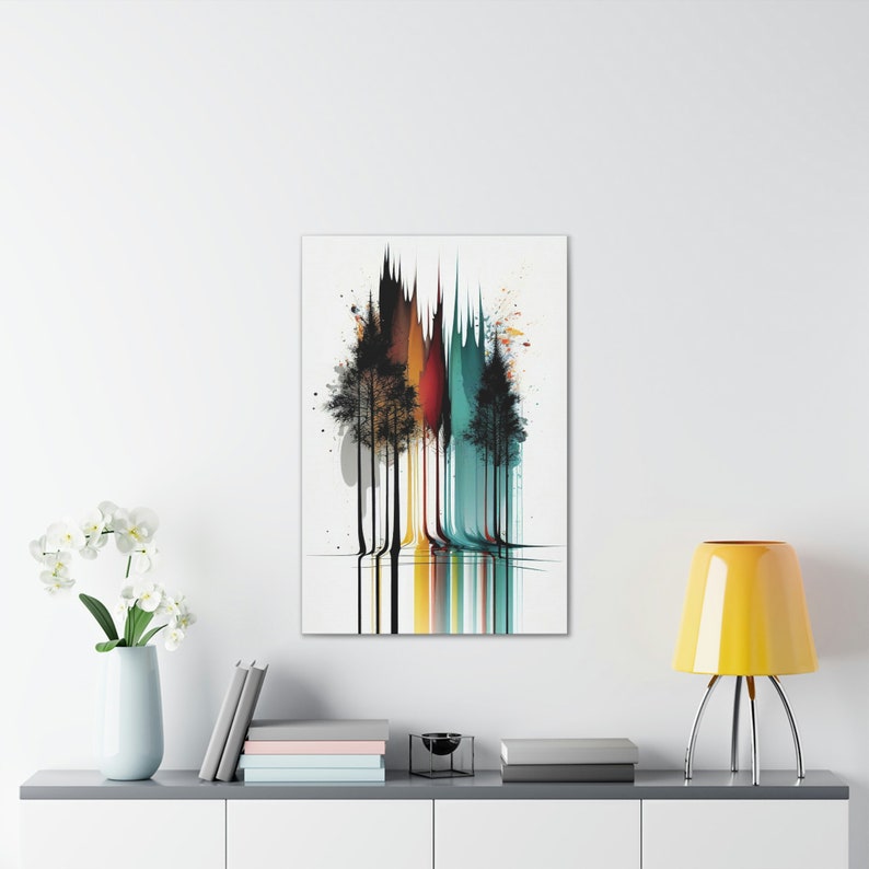 Abstract Art Tree Line Canvas L AI Generated Nature Art L Colorful ...
