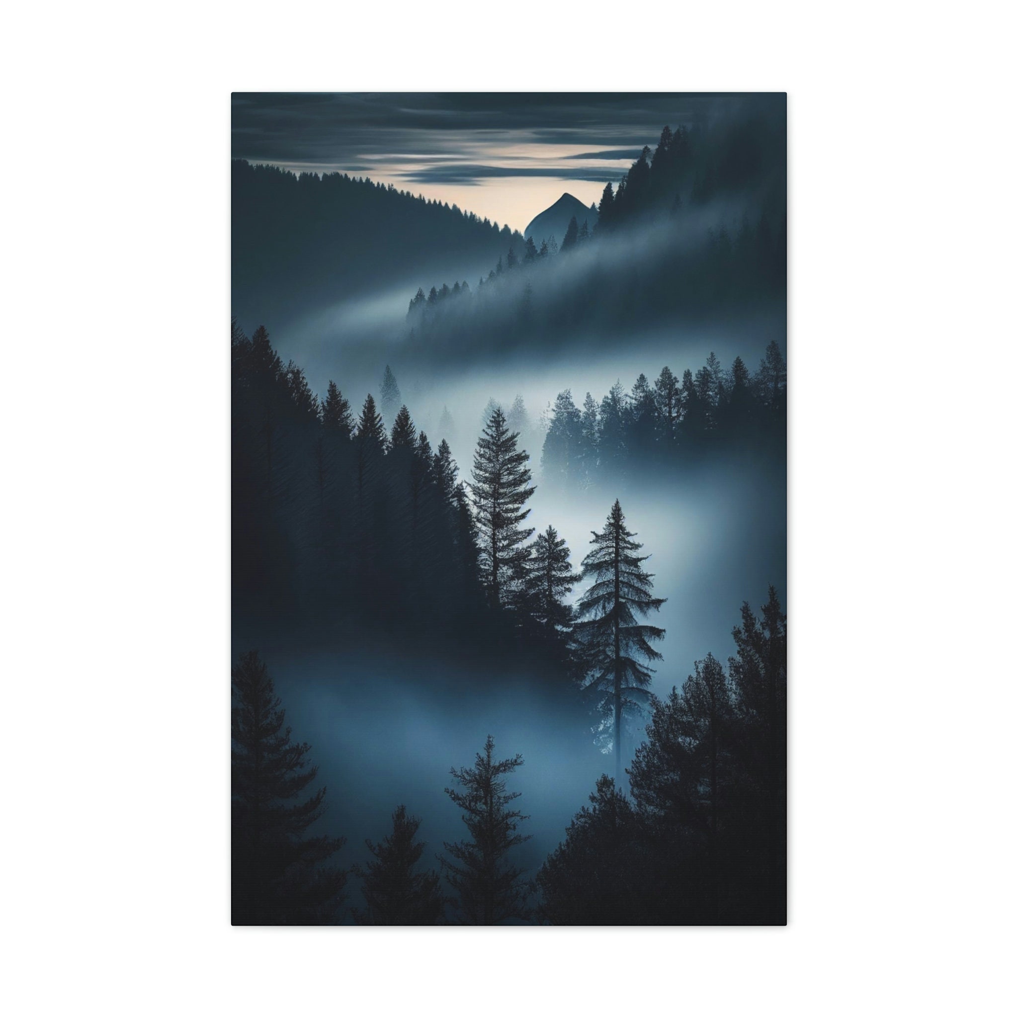 Mountain Landscape Canvas | Dark Fog Forrest Print | Trees Wilderness ...