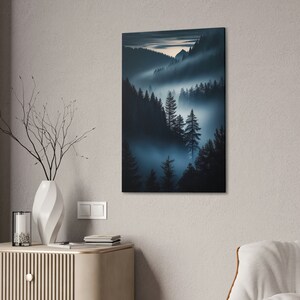 Mountain Landscape Canvas | Dark Fog Forrest Print | Trees Wilderness ...