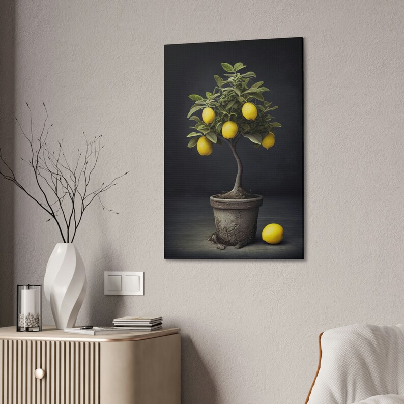 Lemon Tree Canvas | Lemon on Dark Background AI Generated Art ...