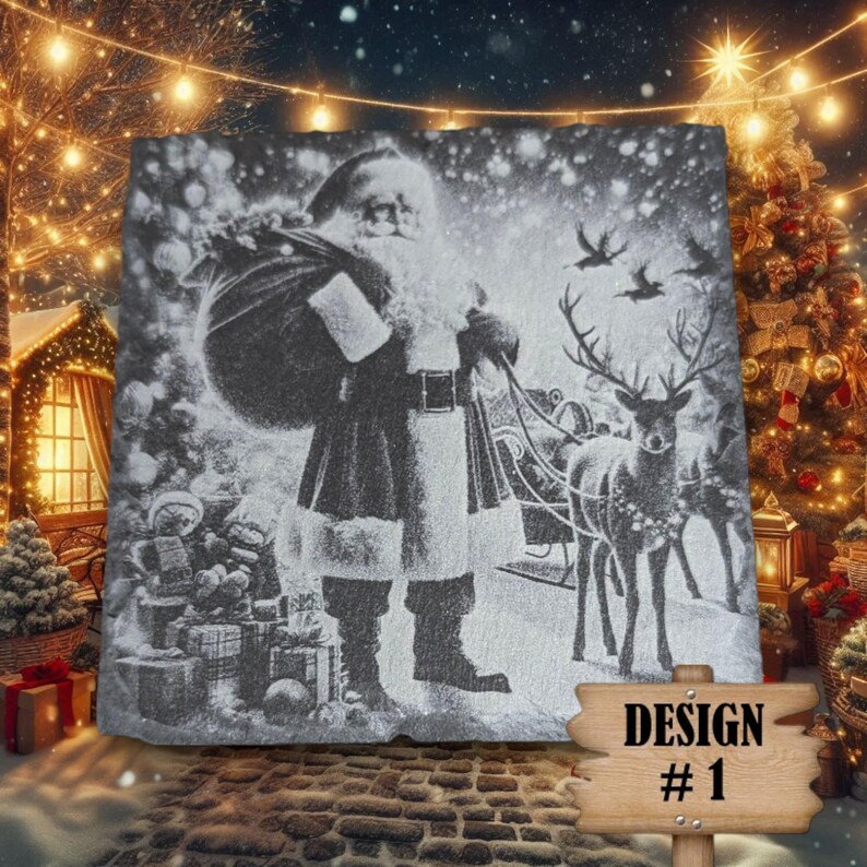 Slate Coaster Christmas Scenes Set of 4 Engraved Natural Slate. Santa ...