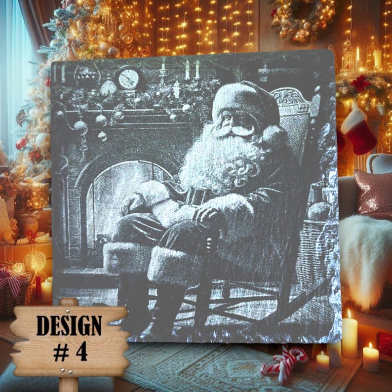 Slate Coaster Christmas Scenes Set of 4 Engraved Natural Slate. Santa ...