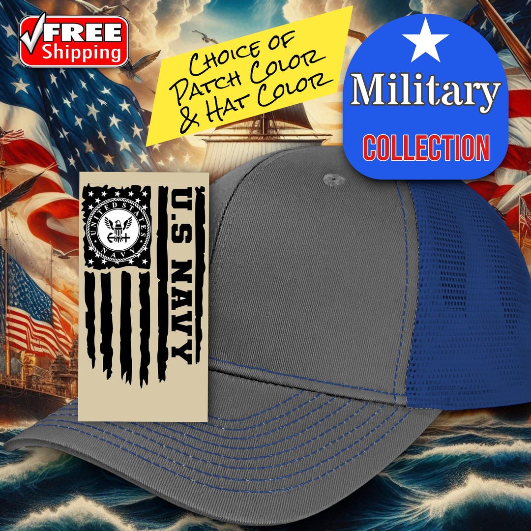 Custom Hat Patch US Navy Vertical Flag on NV Caps Select Hat Color ...