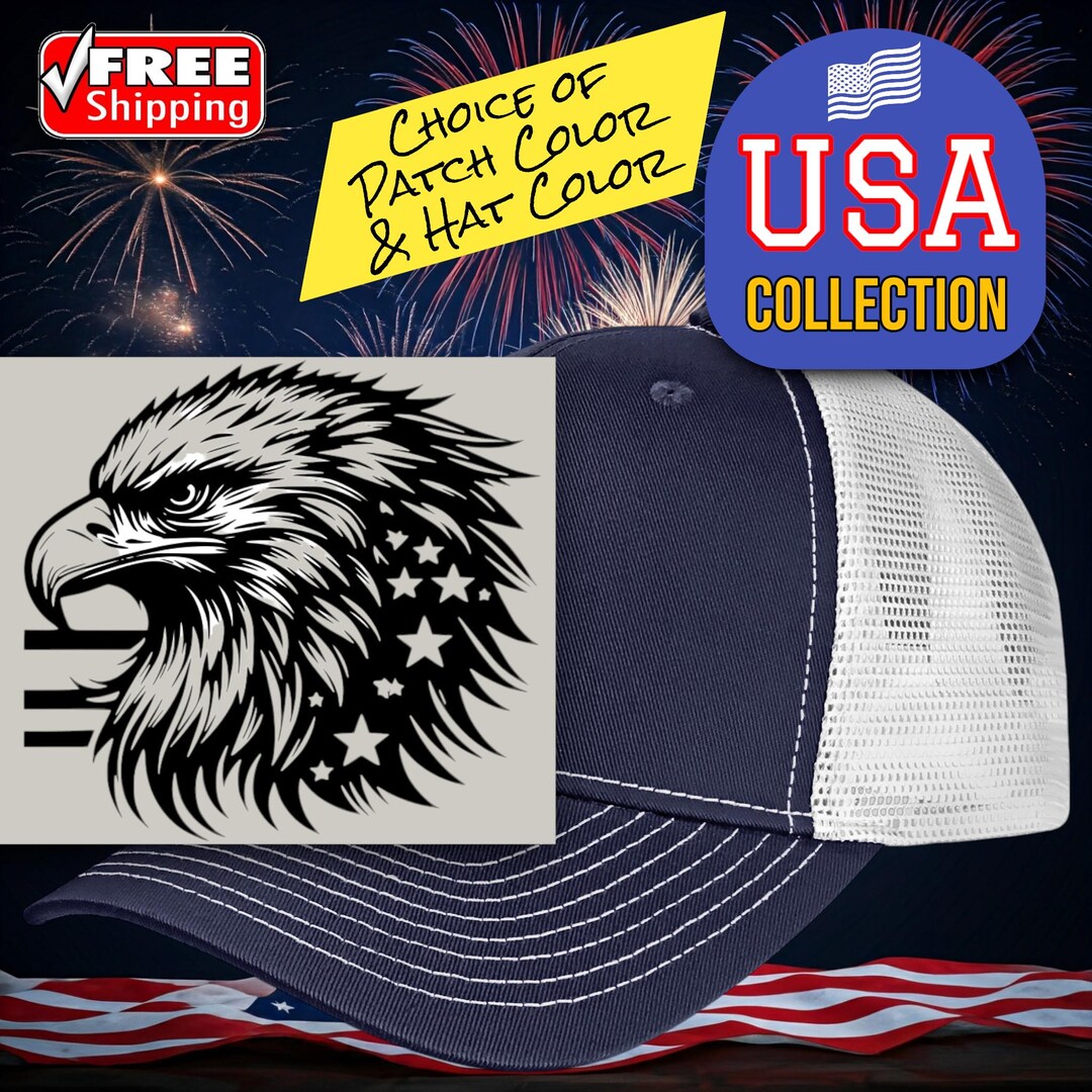 Custom Hat Patch Bald Eagle Head With Stars on NV Caps USA Select Hat ...