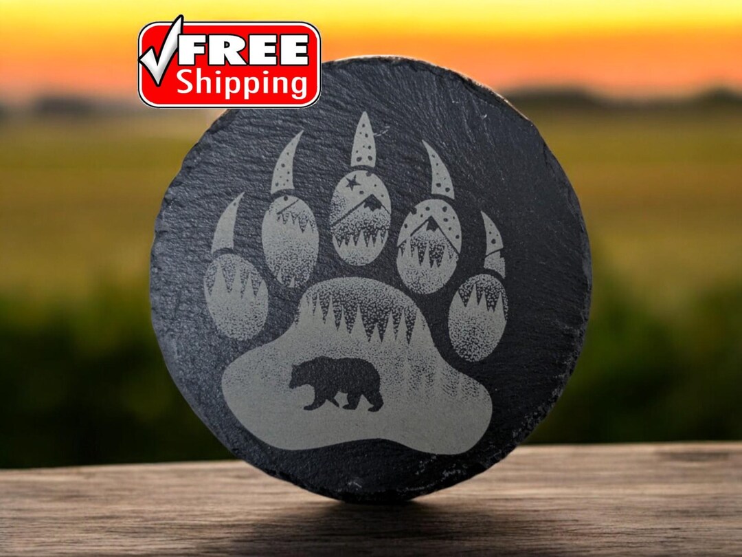 Slate Coaster Bear Paw With Claws Set of 2, 4 or 6 Engraved Natural ...