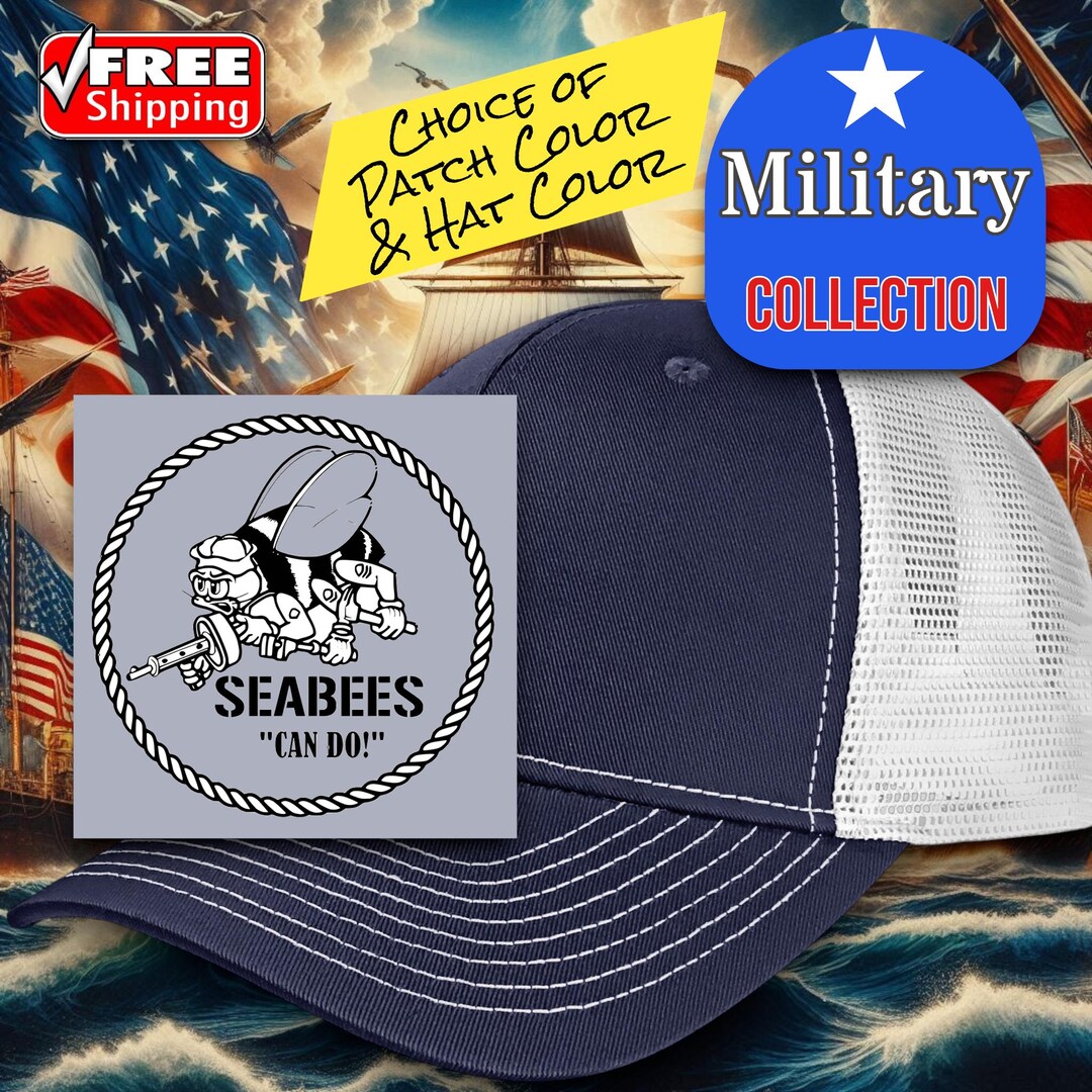 Custom Hat Patch US Navy Seabees on NV Caps Select Hat Color & Patch Color Engraved Design ...