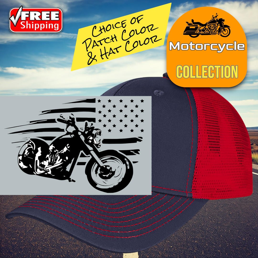 Custom Hat Patch Chopper Bike USA Flag on NV Caps Motorcycle Select Hat ...