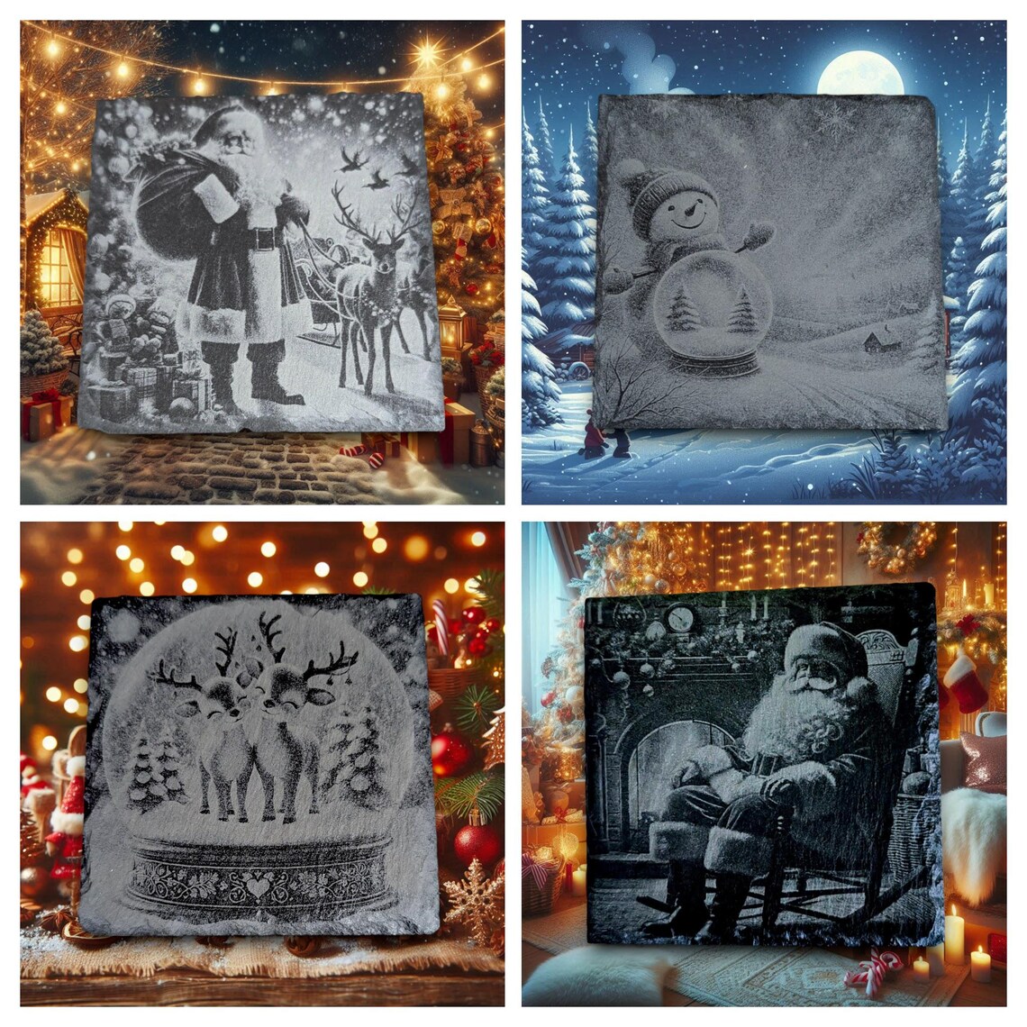 Slate Coaster Christmas Scenes Set of 4 Engraved Natural Slate. Santa ...