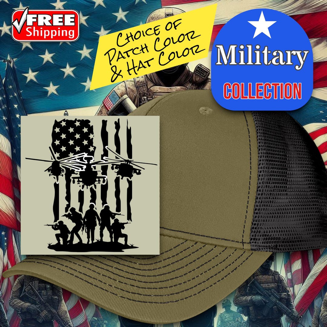 Custom Hat Patch Soldiers Helicopters USA Flag on NV Caps Military ...