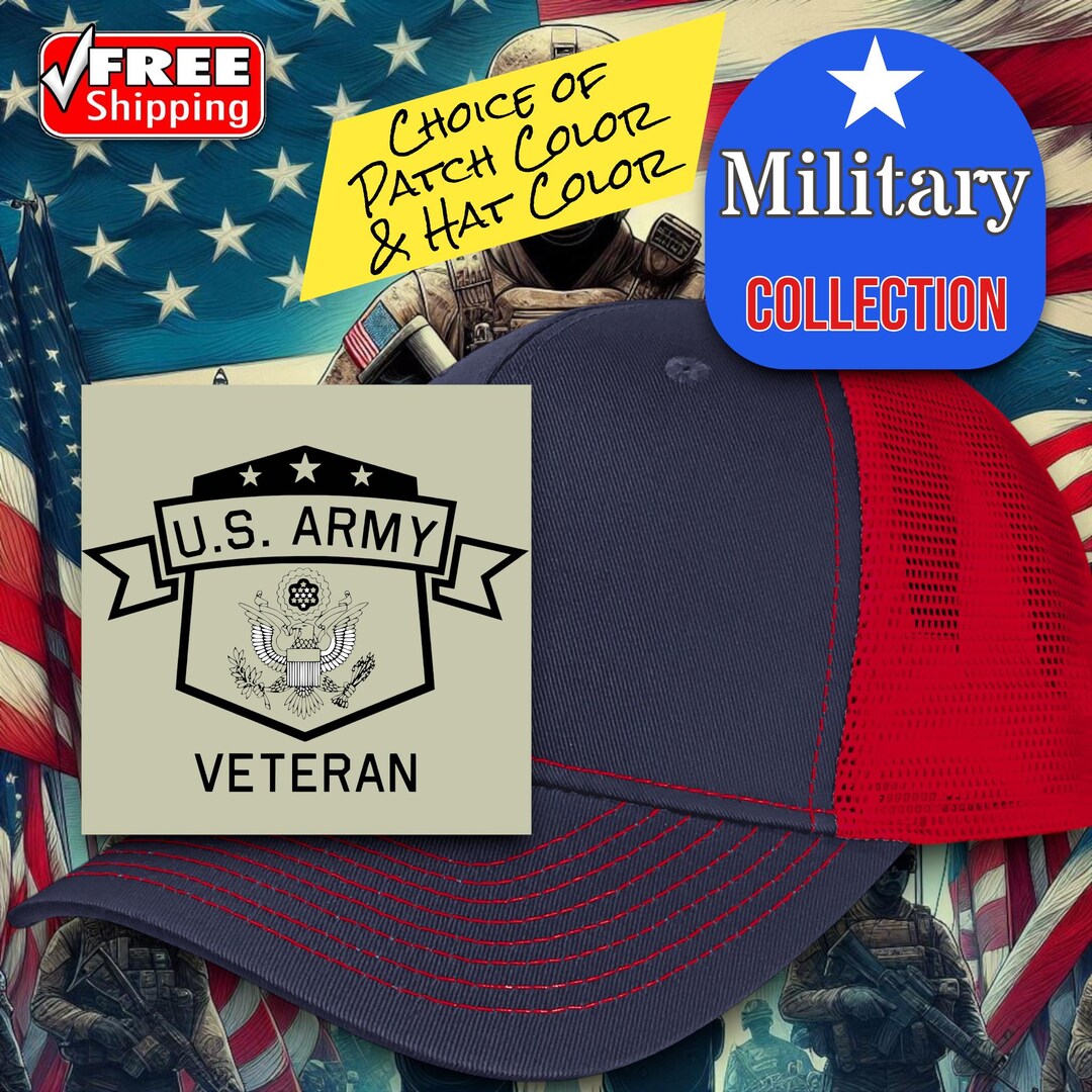 Custom Hat Patch US Army Veteran Badge on NV Caps Military Select Hat ...