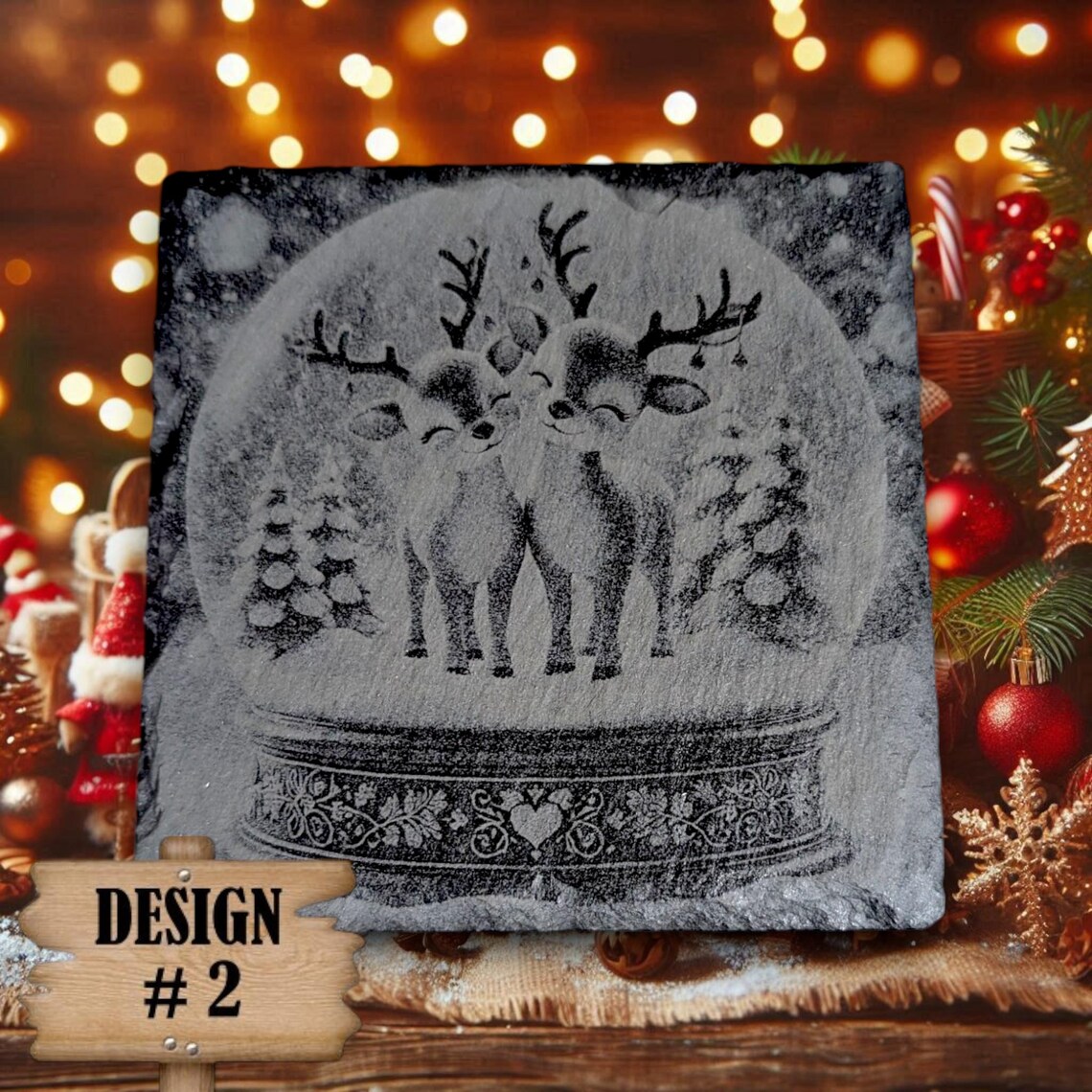 Slate Coaster Christmas Scenes Set of 4 Engraved Natural Slate. Santa ...