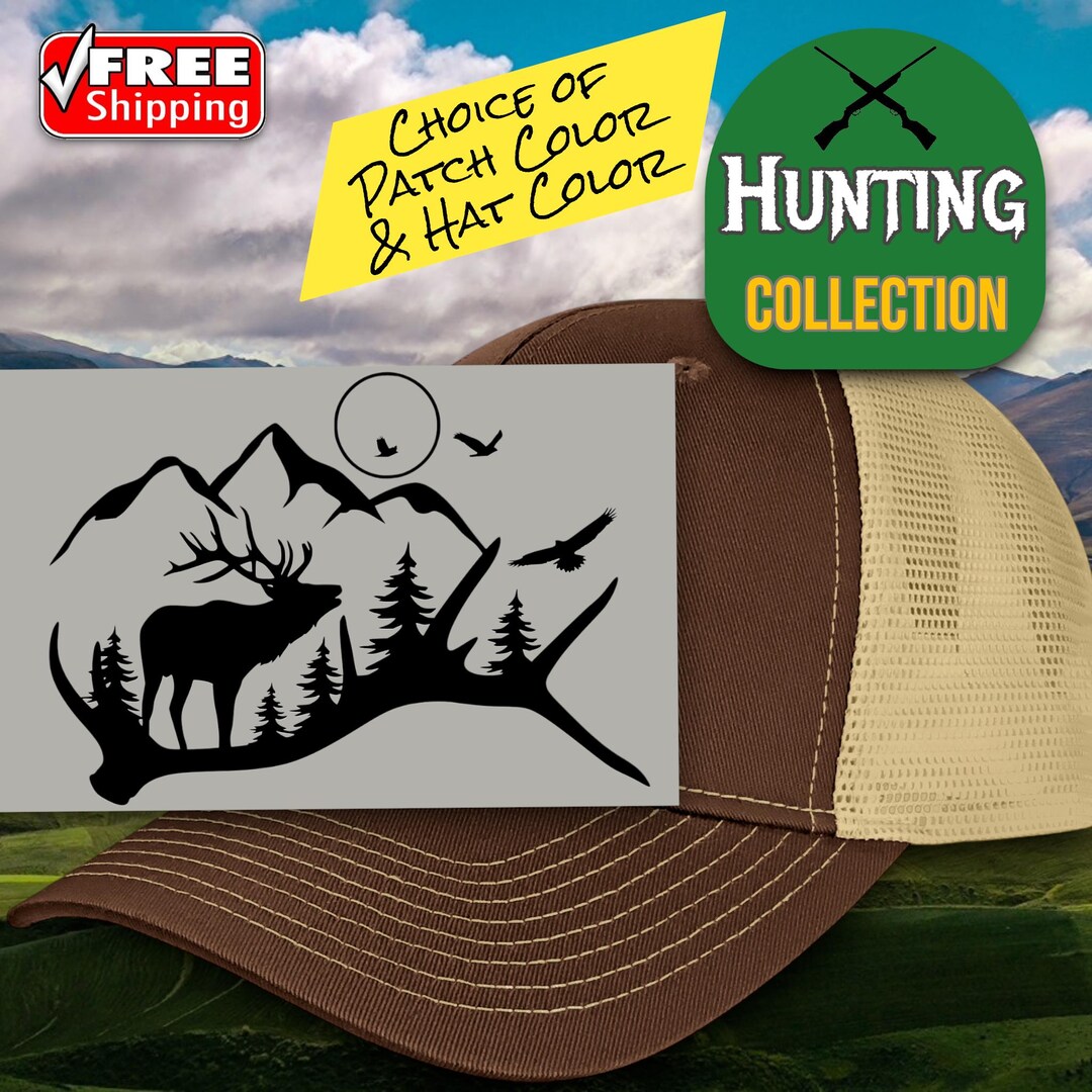 Custom Hat Patch Buck Elk on Antler on NV Caps Hunting Select Hat Color ...