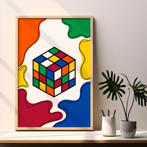 Rubik's Cube Poster - Colorful Abstracat Wall Art | Modern Puzzle Print ...